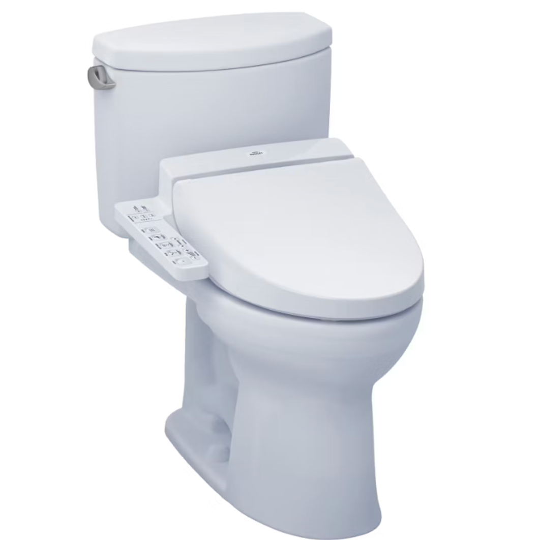 TOTO Drake® II Washlet®+ C100 Two Piece Toilet 1.28 GPF Taza alargada